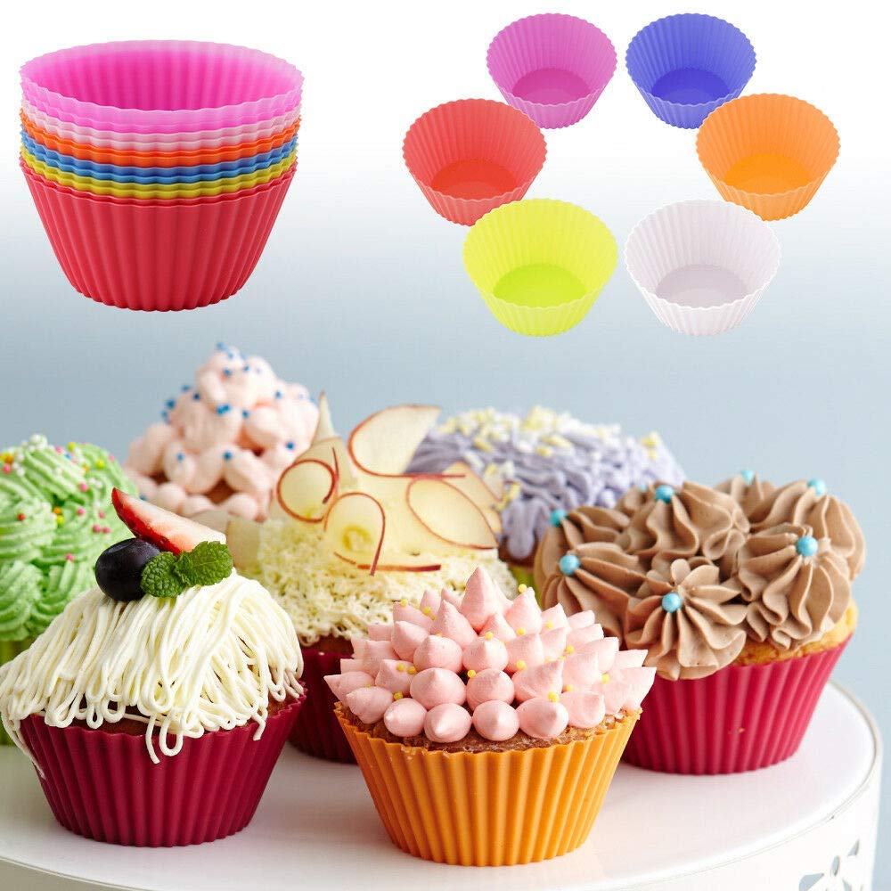 Tvoip Mini Muffin Pan - Reusable Silicone Cupcake Molds 2in 24 Pack - Small Baking Cups Truffle Cake Pan Set Nonstick in (Random 6 Colors)