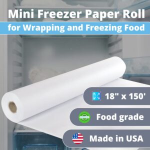 IDL Packaging 18" x 150' Mini Freezer Paper Roll for Meat and Fish - Plastic Coated Freezer Wrap for Maximum Protection - Safer Choice Than Wax Paper - Wrapping and Freezing Food