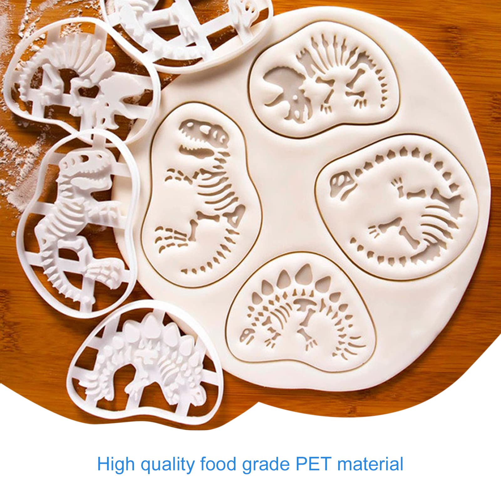 4 Pcs Dinosaur Cookie Cutters Dinosaur Skeleton Fossil Cookie Cutters Stegosaurus T-Rex Tanystropheus Triceratops Bone Fossil Mold for Stamp Baking Dinosaur Biscuits Enthusiasts