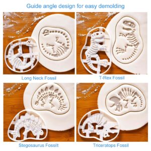 4 Pcs Dinosaur Cookie Cutters Dinosaur Skeleton Fossil Cookie Cutters Stegosaurus T-Rex Tanystropheus Triceratops Bone Fossil Mold for Stamp Baking Dinosaur Biscuits Enthusiasts