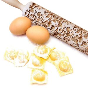 Embossing Rolling Pin, Flower Pattern Wooden Laser Engraved Embossed Printing Rolling Pin DIY Tool for Homemade or Christmas Cookies