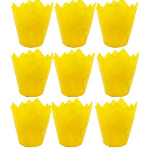 baking cups,200pcs tulip cupcake liners baking paper cups holders greaseproof muffin cases wrappers for wedding birthday party baby shower, standard size (yellow)