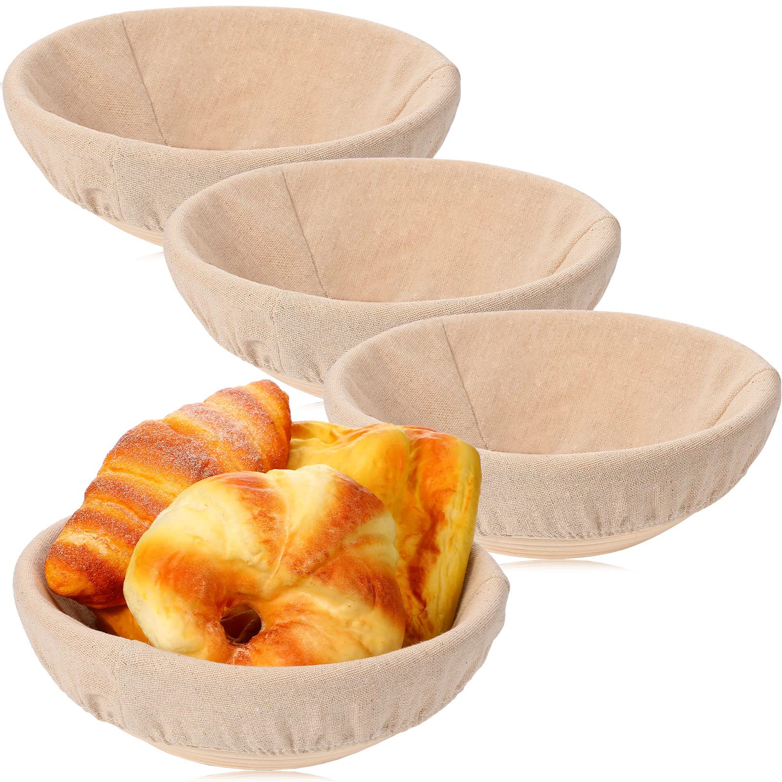 5 Pieces 8.5 Inch Banneton Bread Proofing Basket Round Sourdough Proofing Basket Banneton Basket Dough Proofing Bowl with Liners and Scatters for Home Making Bread Bakers Baking