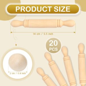 20 Pieces Mini Rolling Pin for Crafts 5.5 Inches Long Wooden Dough Roller Small Wooden Rolling Pins for Kids Children Home Kitchen Fondant Pastry Pizza Crafting Baking and Imaginative Play