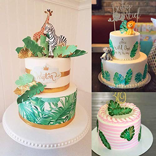 9Pcs/Set Jungle Safari Animal Cake Fondant Mold with Tropical Leaf Cookie Cutter, Hawaiian Palm Leaves Sugar Craft Cutters for Jungle Animals Brithday Party Baby Shower Cake Cupcake Decorations Tools