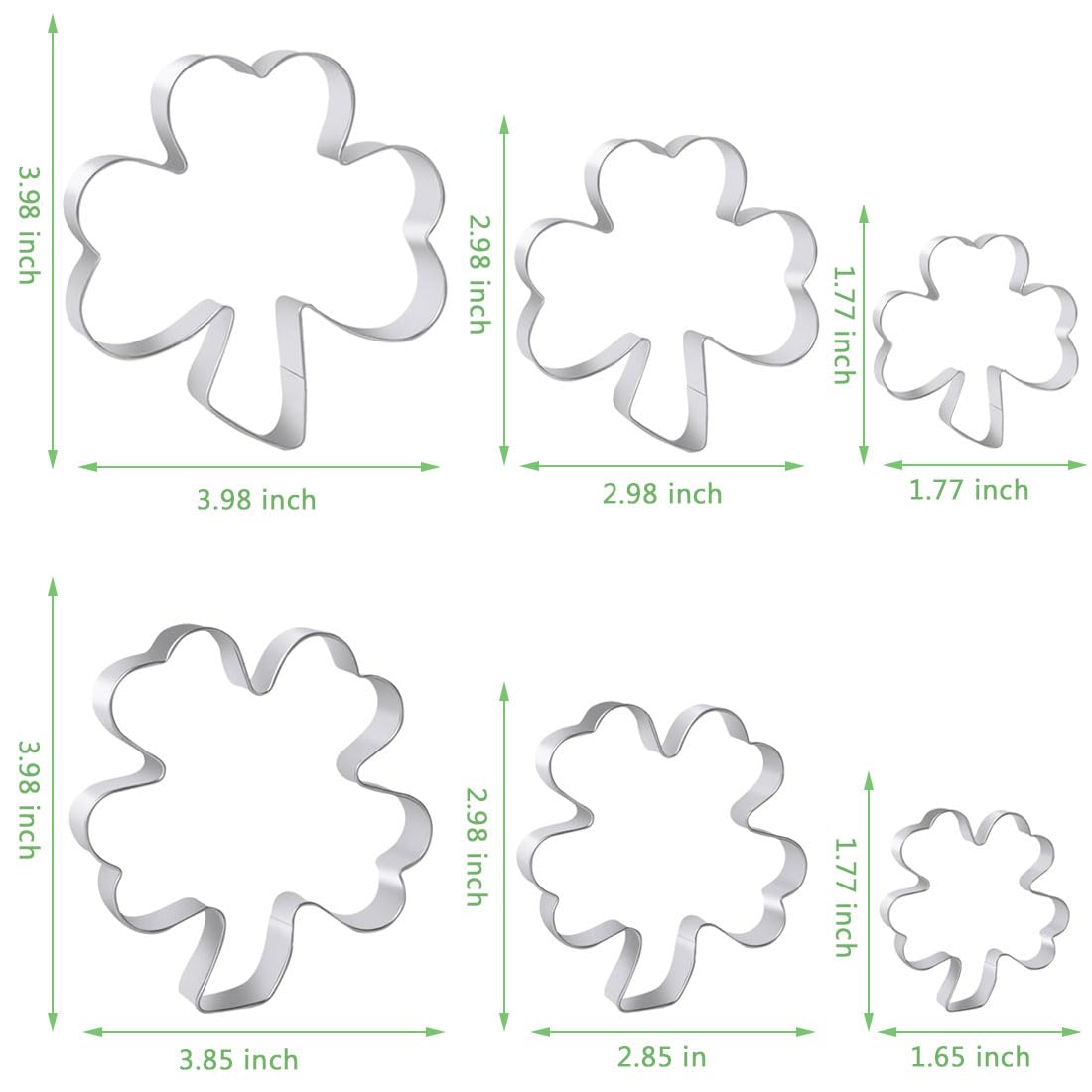 Shamrock Cookie Cutters Set, 6 Pieces St. Patrick's Day Clover,Four Leaf Clover Shaped Cookie Cutters Supplies4'', 3'',1.8' Biscuit Cutters for Saint Patrick's Day Irish Party