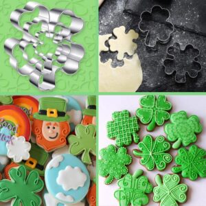 Shamrock Cookie Cutters Set, 6 Pieces St. Patrick's Day Clover,Four Leaf Clover Shaped Cookie Cutters Supplies4'', 3'',1.8' Biscuit Cutters for Saint Patrick's Day Irish Party