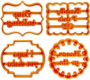 4pcs funny cookie moulds rude cookie molds for baking,cookie molds with good wishes cookie molds with rude sayings cuss words, cookie cutters form with fun and irreverent phrases