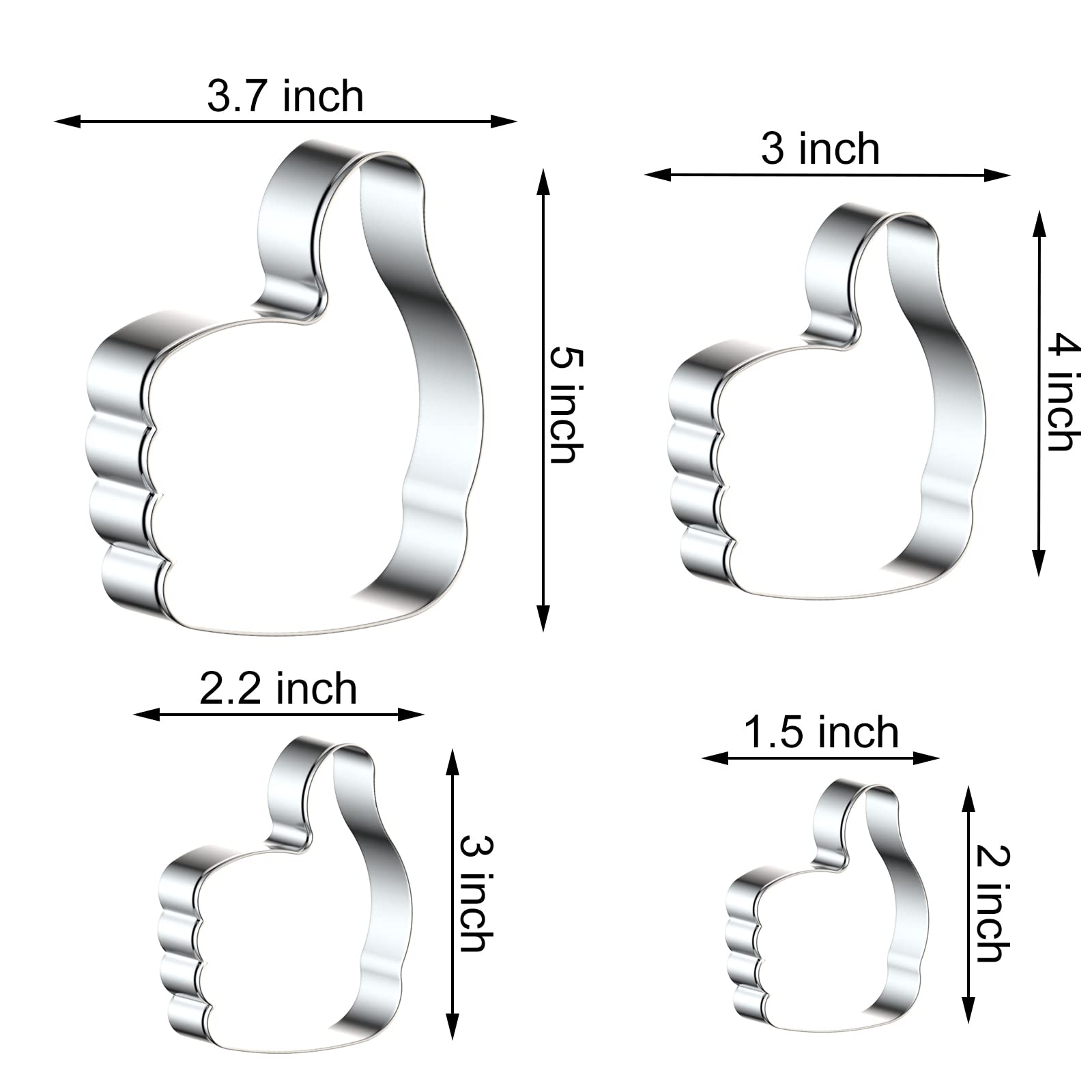 Thumbs Up Cookie Cutter Set for Baking, 5/4/3/2 Inch, 4 Piece, Stainless Steel