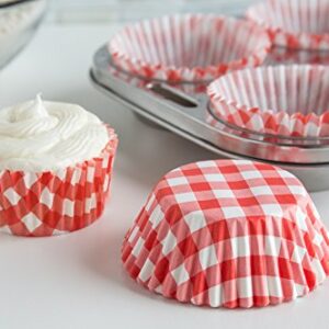 Fox Run Gingham Disposable Bake Cups, 3.25 x 3.25 x 1.25 inches, Red