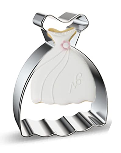 Large Size Dress Shaped Cookie Cutter, Stainless Steel Off-the-shoulder Wedding Dress Princess Dress Cookie Cutter, 4.3 Inches