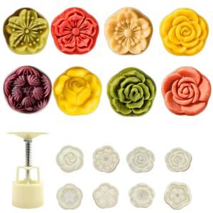 8pcs 50g cookie stamps, floral cookie mold diy moon cake mold set hand press cookie dessert cutter pastry decoration tool mooncake maker