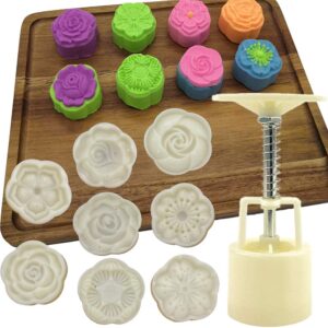 8pcs 50g Cookie Stamps, Floral Cookie Mold DIY Moon Cake Mold Set Hand Press Cookie Dessert Cutter Pastry Decoration Tool Mooncake Maker