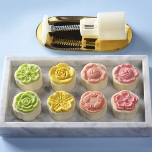 8pcs 50g Cookie Stamps, Floral Cookie Mold DIY Moon Cake Mold Set Hand Press Cookie Dessert Cutter Pastry Decoration Tool Mooncake Maker