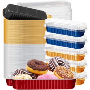 120 pcs 7 oz disposable aluminum baking cups with lids square foil ramekins pan aluminum foil mini loaf pans for baking cakes bread meatloaf food serving (multicolor)