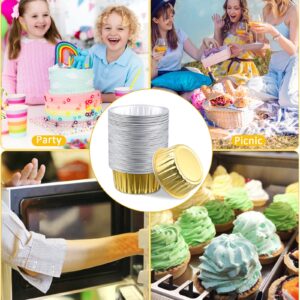 150 Pcs Patelai Aluminum Foil Cups 4.2 oz Mini Baking Cups Gold Cupcake Liners Disposable Ramekins Foil Muffin Pans for Pie Souffle Pudding Holder Wedding Birthday Party (Round)