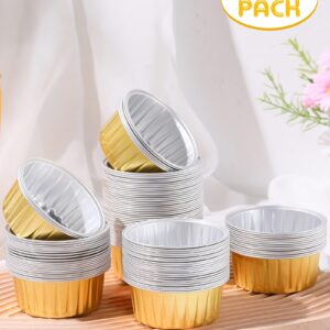 150 Pcs Patelai Aluminum Foil Cups 4.2 oz Mini Baking Cups Gold Cupcake Liners Disposable Ramekins Foil Muffin Pans for Pie Souffle Pudding Holder Wedding Birthday Party (Round)