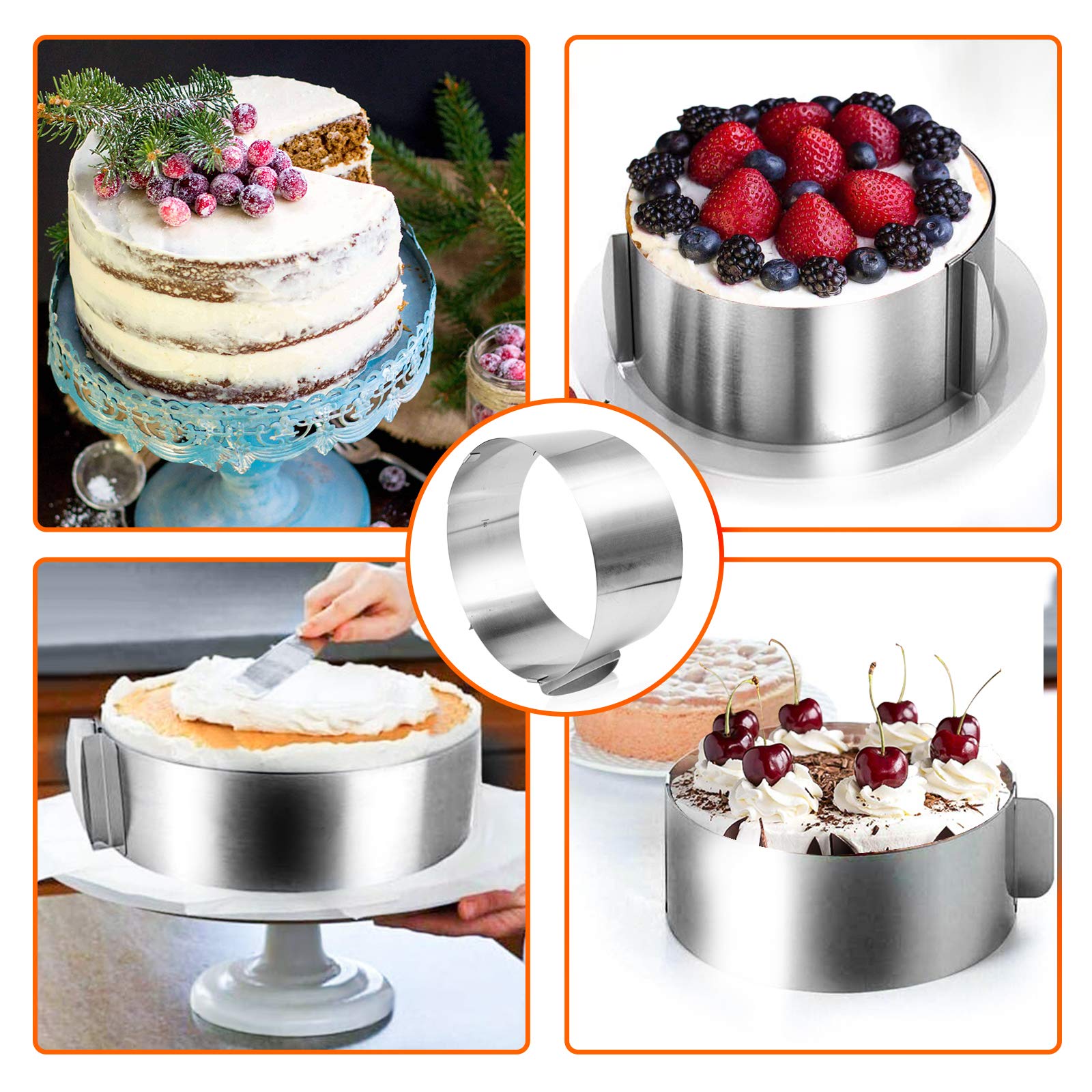 3PCS Adjustable Cake Slicer and Cake Mold 6"-8" & 9.5"-12" 7-Layer Cake Cutter Leveler Stainless Steel Cake Slicing Ring 6.3"-12" Round Mousse Mould DIY Baking Tools for Cake Decor