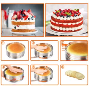 3PCS Adjustable Cake Slicer and Cake Mold 6"-8" & 9.5"-12" 7-Layer Cake Cutter Leveler Stainless Steel Cake Slicing Ring 6.3"-12" Round Mousse Mould DIY Baking Tools for Cake Decor