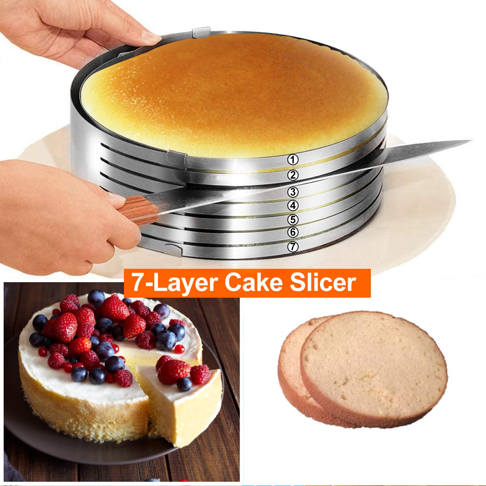 3PCS Adjustable Cake Slicer and Cake Mold 6"-8" & 9.5"-12" 7-Layer Cake Cutter Leveler Stainless Steel Cake Slicing Ring 6.3"-12" Round Mousse Mould DIY Baking Tools for Cake Decor