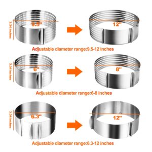 3PCS Adjustable Cake Slicer and Cake Mold 6"-8" & 9.5"-12" 7-Layer Cake Cutter Leveler Stainless Steel Cake Slicing Ring 6.3"-12" Round Mousse Mould DIY Baking Tools for Cake Decor