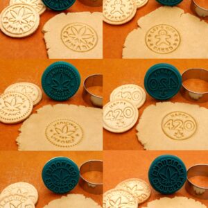 PJ BOLD Marijuana Silicone Cookie Stamps, Stainless Steel Cookie Cutter, Wood Handle, Party Novelty Gift, 6 Stamp Set