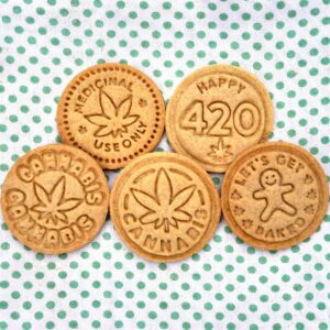 PJ BOLD Marijuana Silicone Cookie Stamps, Stainless Steel Cookie Cutter, Wood Handle, Party Novelty Gift, 6 Stamp Set