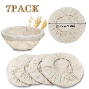 7 Packs 9 Inch Round Bread Proofing Basket Cloth Liner Banneton Sourdough Bread Proofing Natural Rattan Baking Dough Basket Cover for Home Baking,Professional Baking Supplies