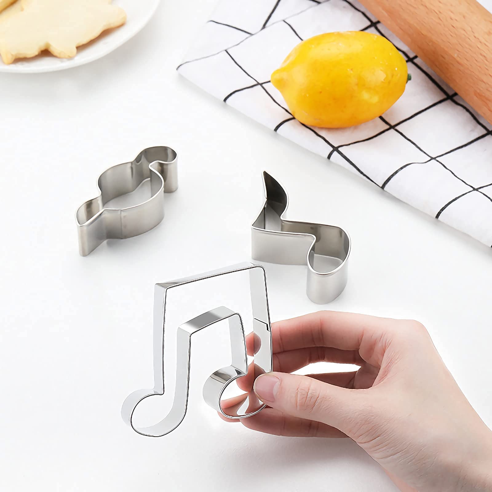 Music Note Cookie Cutter Shapes Set - 8 Pieces Stainless Steel Metal G Clef, Eighth Note, a Quarter Note, Piano, Violin, Guitar, Piano Keyboard Musical Instruments Biscuit Fondant Cookie Cutters Molds