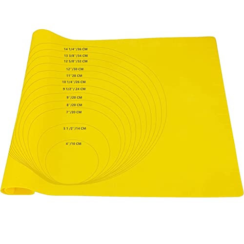 Silicone Baking Mat Silpat Pie Rolling Mat With Plastic Dough Scraper Non Stick Pastry Mat For Rolling Dough With Measurement Large Silicone Baking Mat Macaron Bread Cookies Pizza Mat(YELLOW)