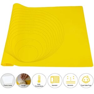 Silicone Baking Mat Silpat Pie Rolling Mat With Plastic Dough Scraper Non Stick Pastry Mat For Rolling Dough With Measurement Large Silicone Baking Mat Macaron Bread Cookies Pizza Mat(YELLOW)