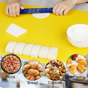 Silicone Baking Mat Silpat Pie Rolling Mat With Plastic Dough Scraper Non Stick Pastry Mat For Rolling Dough With Measurement Large Silicone Baking Mat Macaron Bread Cookies Pizza Mat(YELLOW)