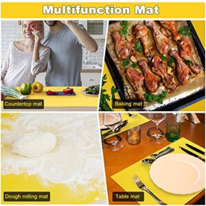 Silicone Baking Mat Silpat Pie Rolling Mat With Plastic Dough Scraper Non Stick Pastry Mat For Rolling Dough With Measurement Large Silicone Baking Mat Macaron Bread Cookies Pizza Mat(YELLOW)