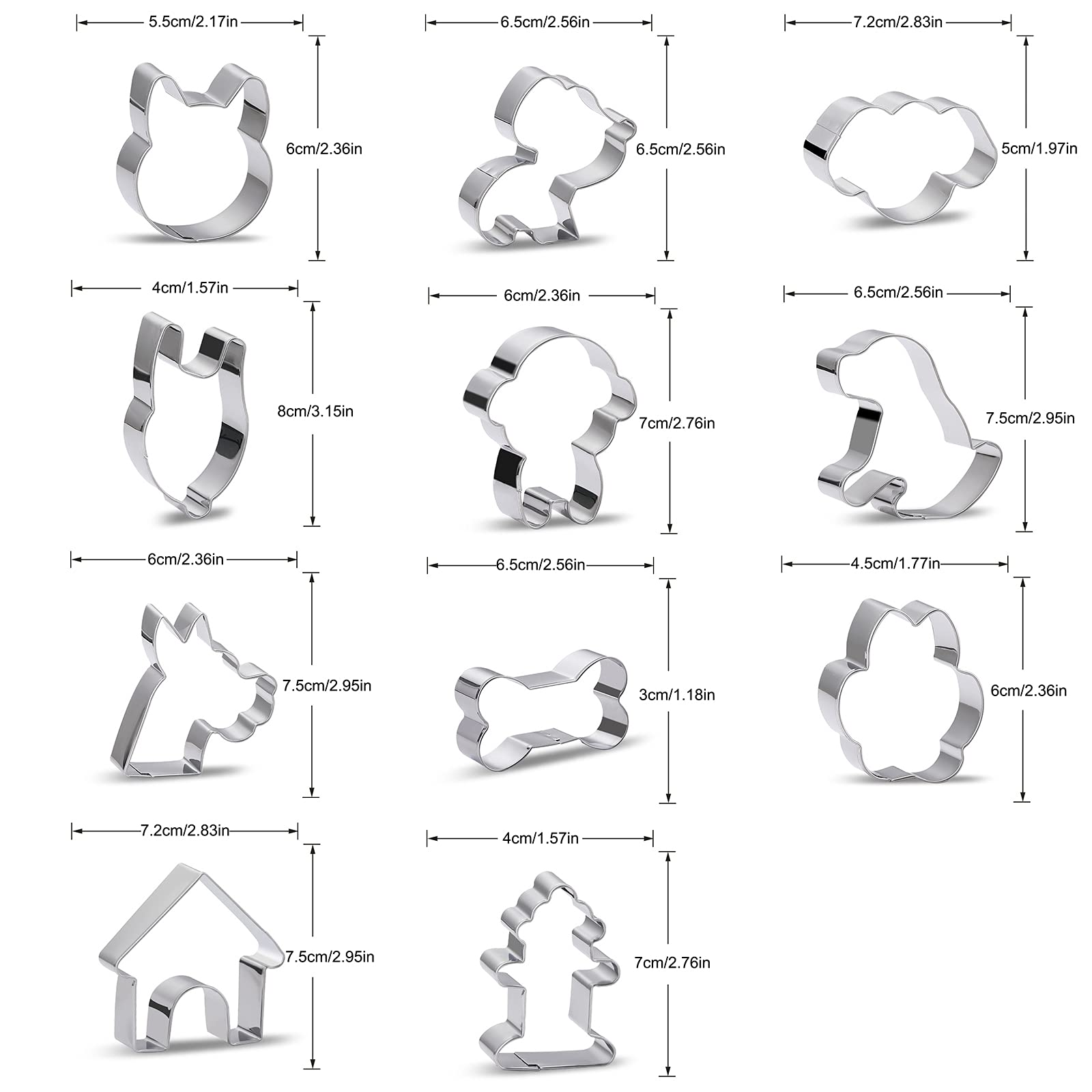 Dog Cookie Cutter Shapes Set of 11 - Metal Animal Dog Theme Biscuit Cutter Molds Includes Corgi, Poodle, Teddy Dog, Alaska, Bichon Frise, Labrador, Husky, Dog Bone, Paw Print, Dog House, Fire Hydrant