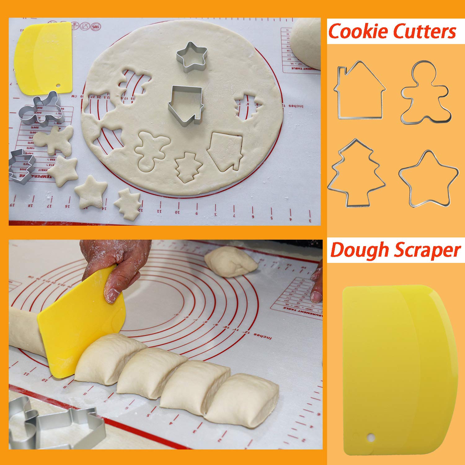 Silicone Spatulas Set, Rolling Pin, Cookie Cutters, Pastry Mat, Measuring Spoons and Cups, Dough Scraper, Cooking Baking Supplies for Teens Juniors Kids Adult Beginners(31-pieces)