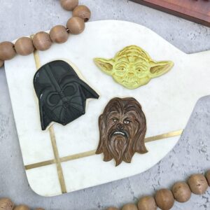 INSPIRED BY STAR WARS COOKIE CUTTERS. Inspired By Star Wars Darth Vader Black Mask, Green Yoda and Brown Chewbacca Face Head Cookie Cutters (3 Pack)