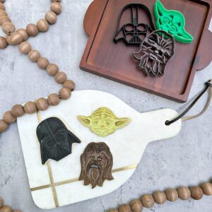 INSPIRED BY STAR WARS COOKIE CUTTERS. Inspired By Star Wars Darth Vader Black Mask, Green Yoda and Brown Chewbacca Face Head Cookie Cutters (3 Pack)