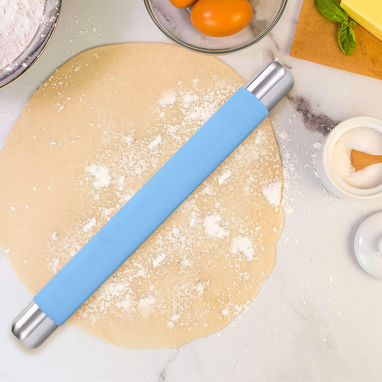 Remeel Rolling Pin Dough Roller for Baking with Thickened Non Stick Silicone Metal Handle Rolling Pin Stainless steel Fondant Roller Pin Cookie Pastry Kitchen Accessories 13.8 X 1.5 Inches