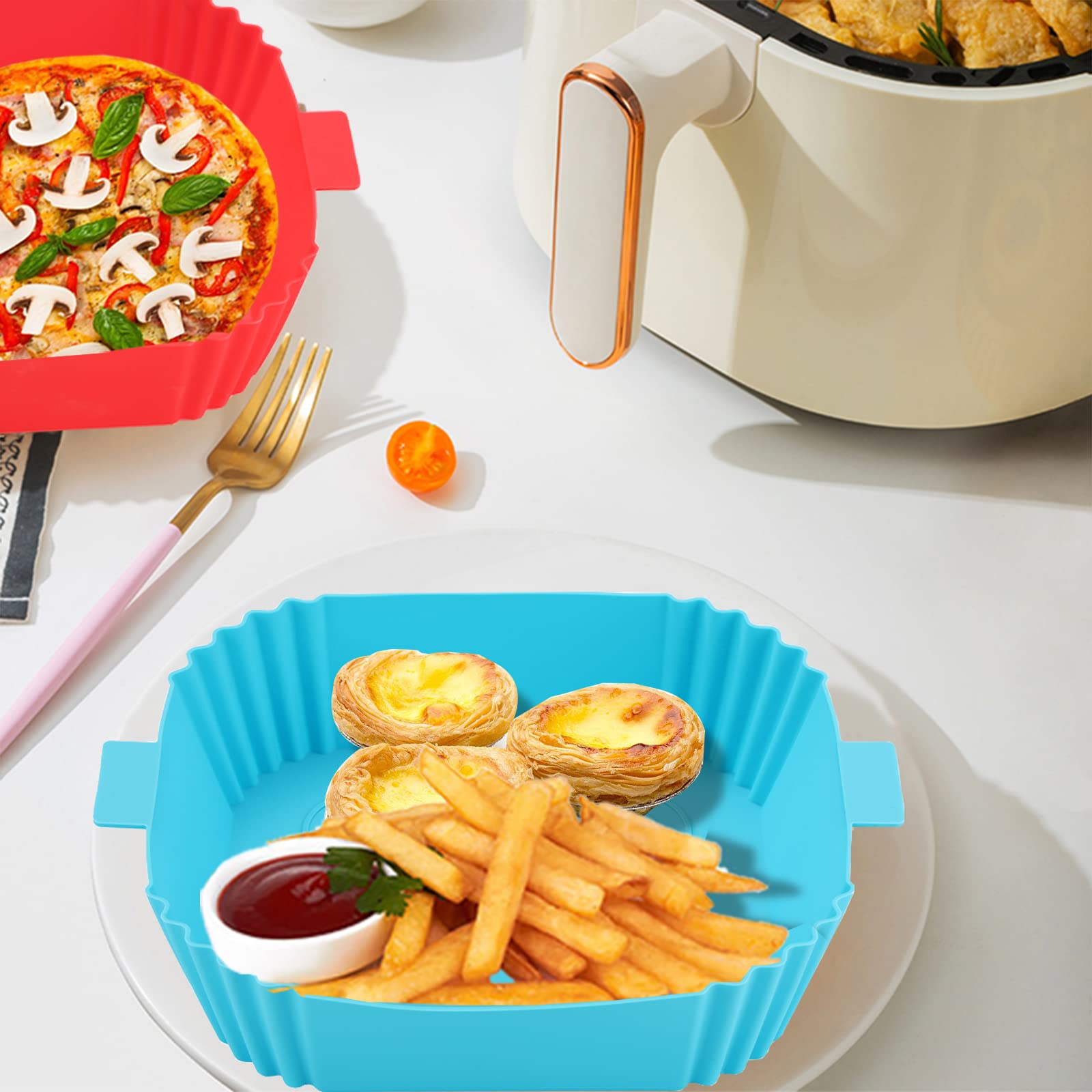 Air Fryer Silicone Liners-Silicone Air Fryer Liners,Airfryer Liners Square Silicone Air Fryer Liners Basket Accessories Air Fryer Liner Silicone Pot Basket Reusable Baking Tray for Air Fryer 2pcs