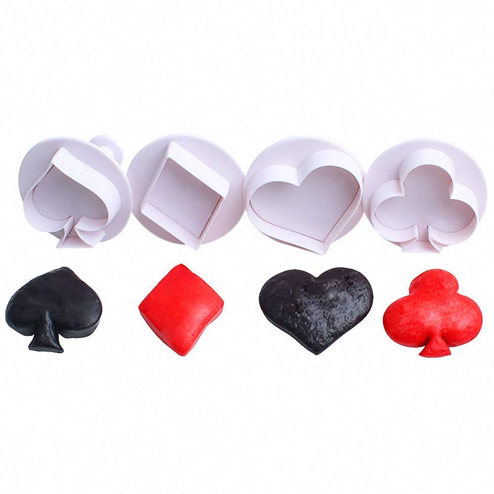 4Pcs/Set Poker Playing Bridge Plastic Cookie Cutter Playing Card Fondant Cutter (Spade, Club, Diamond, and Heart)