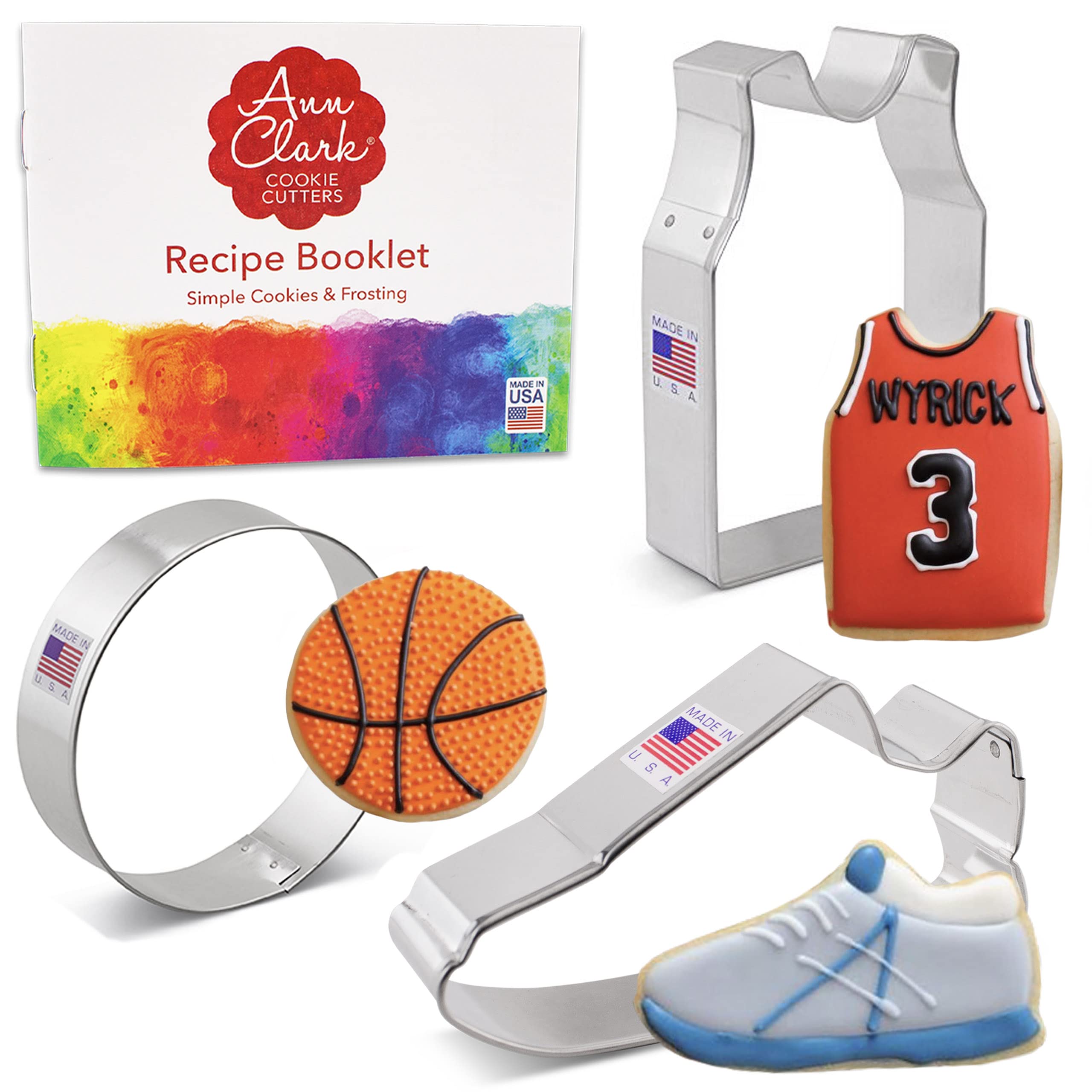 Basketball and Volleyball Cookie Cutters 3-Pc. Set Made in the USA by Ann Clark, Sneaker, Ball, Jersey