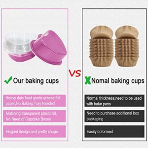 LETSKAB 3.4oz Baking Cups With Lids Aluminum Foil Muffin Liners Cupcake Disposable Muffin Tins Cupcake Mini Aluminium Foil Baking Cups for Catering Gathering Club Wedding Party (Pink, 50 Sets)