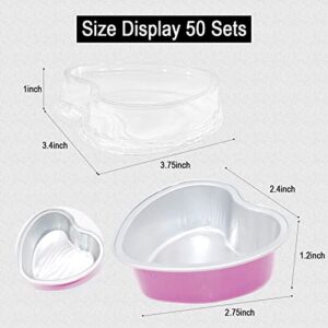 LETSKAB 3.4oz Baking Cups With Lids Aluminum Foil Muffin Liners Cupcake Disposable Muffin Tins Cupcake Mini Aluminium Foil Baking Cups for Catering Gathering Club Wedding Party (Pink, 50 Sets)