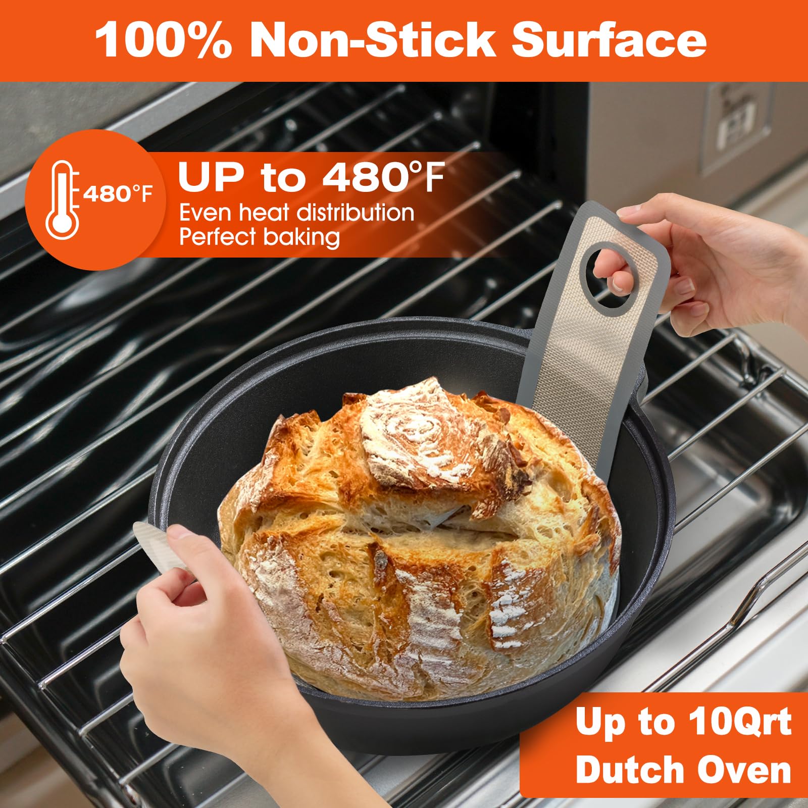 Silicone Bread Sling Dutch Oven - Best Japan Silicone. Non-Stick & Easy Clean Reusable Silicone Bread Baking Mat. With Extra Long Handles Bread Baking Sheet Liner, 1 Grey pcs for Transferable Dough