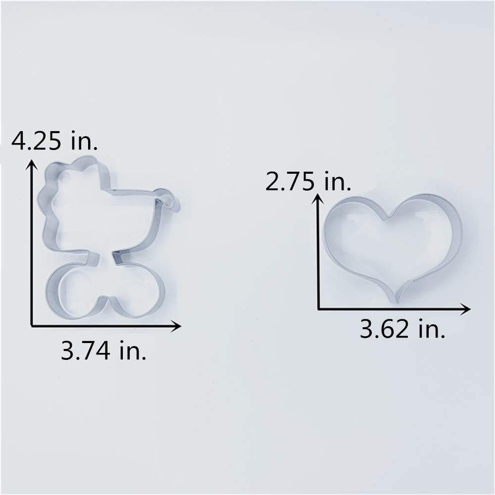 LILIAO Baby Shower Cookie Cutter Set - 6 Piece - Feeding Bottle, Rattle, Heart, Carriage, Princess Dress and Bow/Ribbon Biscuit Fondant Cutters - Stainless Steel