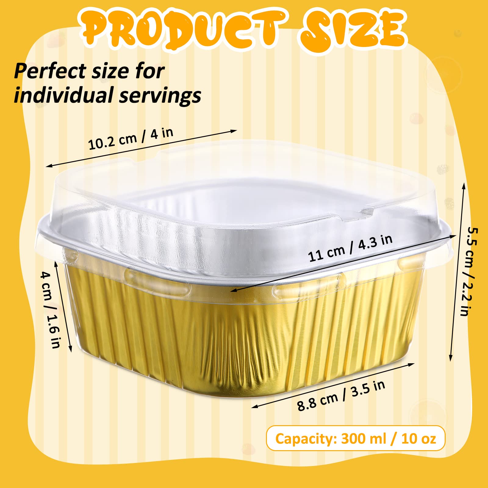 150 Pieces 10 oz Disposable Baking Cake Pan with Lids Valentine's Aluminum Foil Baking Cups Cupcake Cup for Pudding Desserts Baking Freezer-Safe Valentine's Wedding Party(Gold)