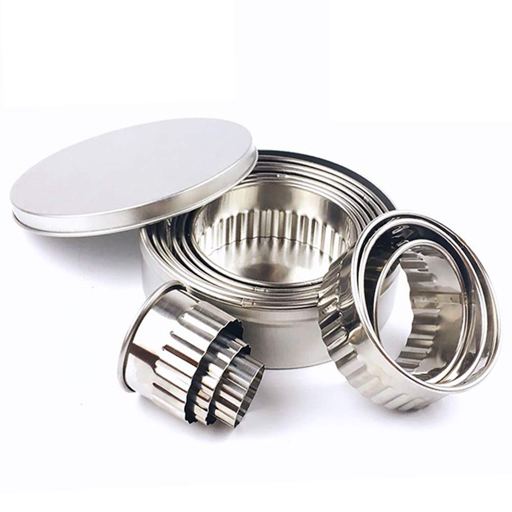 Stainless Steel Fluted Edge Round Cookie Biscuit Cutter Set 12 Pieces Graduated Ring Sizes