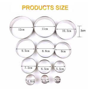 Stainless Steel Fluted Edge Round Cookie Biscuit Cutter Set 12 Pieces Graduated Ring Sizes