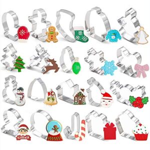 20 pieces christmas cookie cutters for xmas/holiday/wonderland party supplies/favors - including glove, gingerbread, angel, candy cane, etc