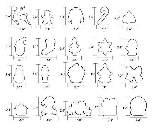 20 Pieces Christmas Cookie Cutters for Xmas/Holiday/Wonderland Party Supplies/Favors - Including Glove, Gingerbread, Angel, Candy Cane, etc